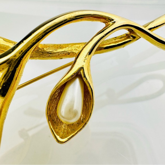 Jewelry | Vintage Piscitelli Large 375 Figural Calla Lily Glass Pearl ...